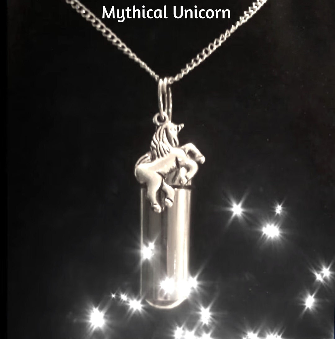 Silver Cremation Urn on 24" Curb Chain Necklace With UNICORN, Hand ...