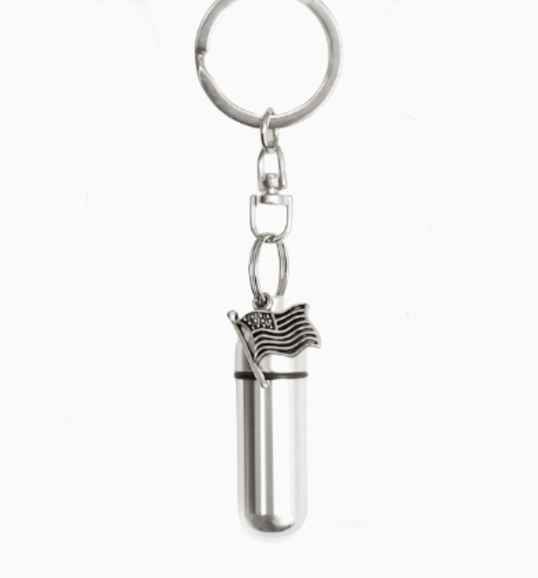 Silver American Flag Cremation Urn Keepsake on Swivel Steel Keychain ...