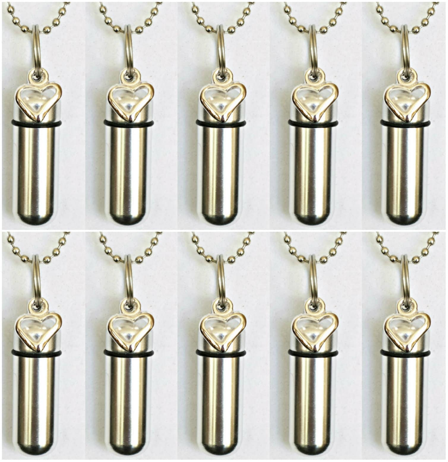 10 PIECE SET - Silver Open Heart Cremation Urn Necklaces with Pouches ...