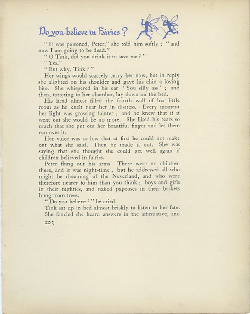 5 Vintage Decorated Text Pages Peter Pan Print 1931 Barrie | Etsy