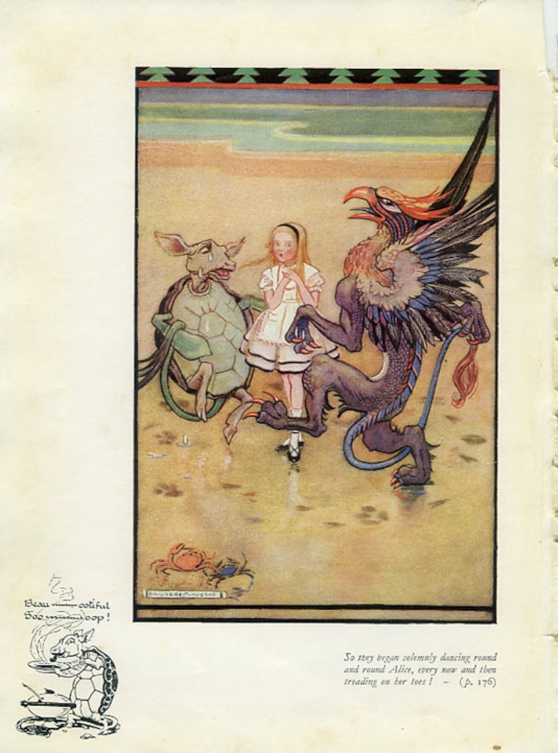 Alice in Wonderland Print 1922 Mock Turtle Gryphon Griffon | Etsy