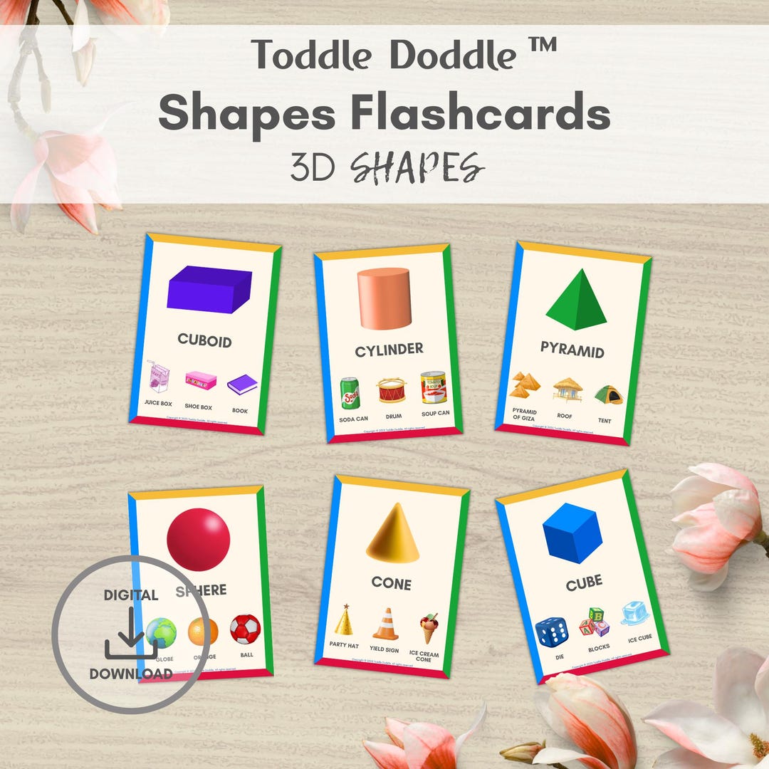 3D Shapes Flashcards, Preschool Cards, Kids Educational Cards ...