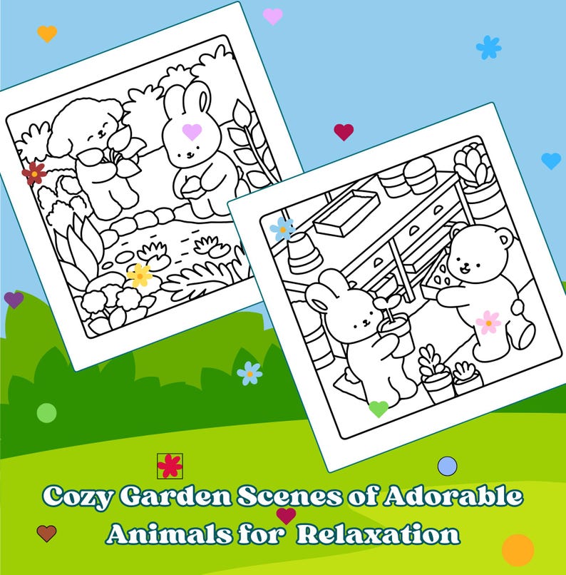 Cozy Garden Animals Coloring Pages: Hygge Relaxation (digital Download ...