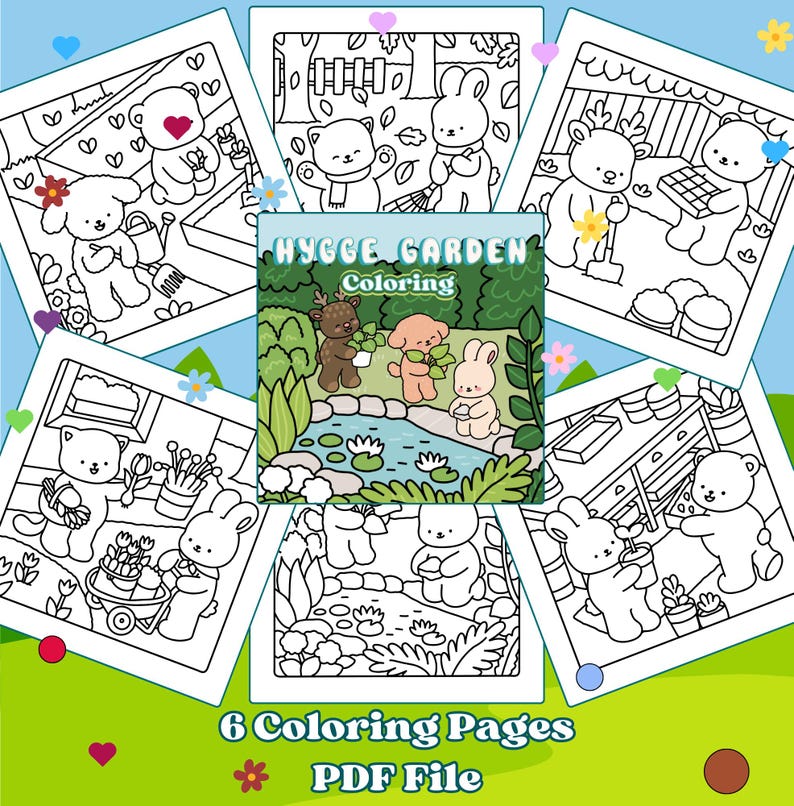 Cozy Garden Animals Coloring Pages: Hygge Relaxation (digital Download ...