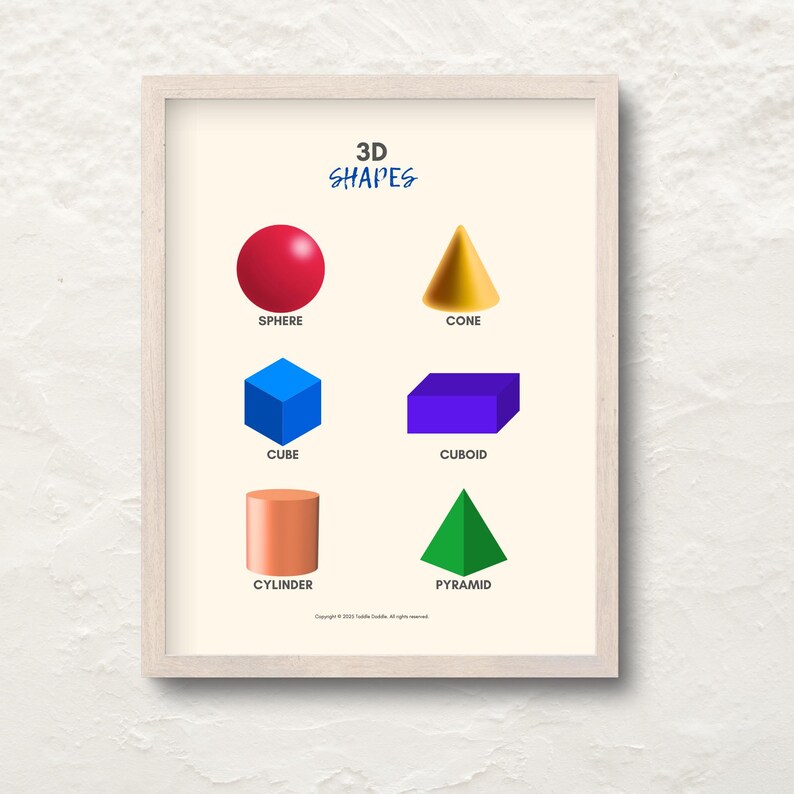 3D Shapes Poster, Geometric Shapes, Learning Wall Art, Kid's ...