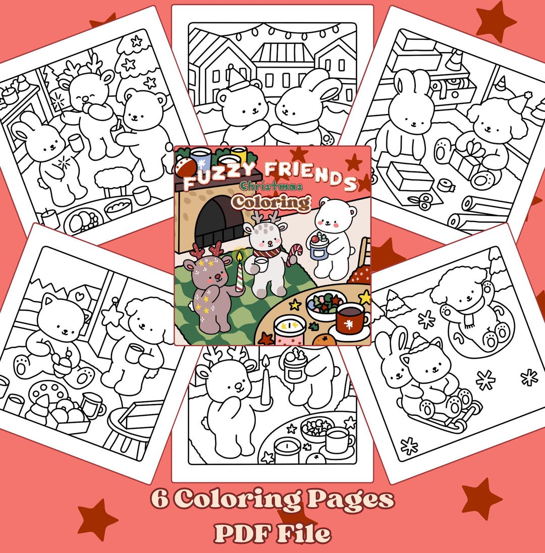 Fuzzy Friends Christmas Coloring Pages: Hygge Holiday Scenes (PDF File ...