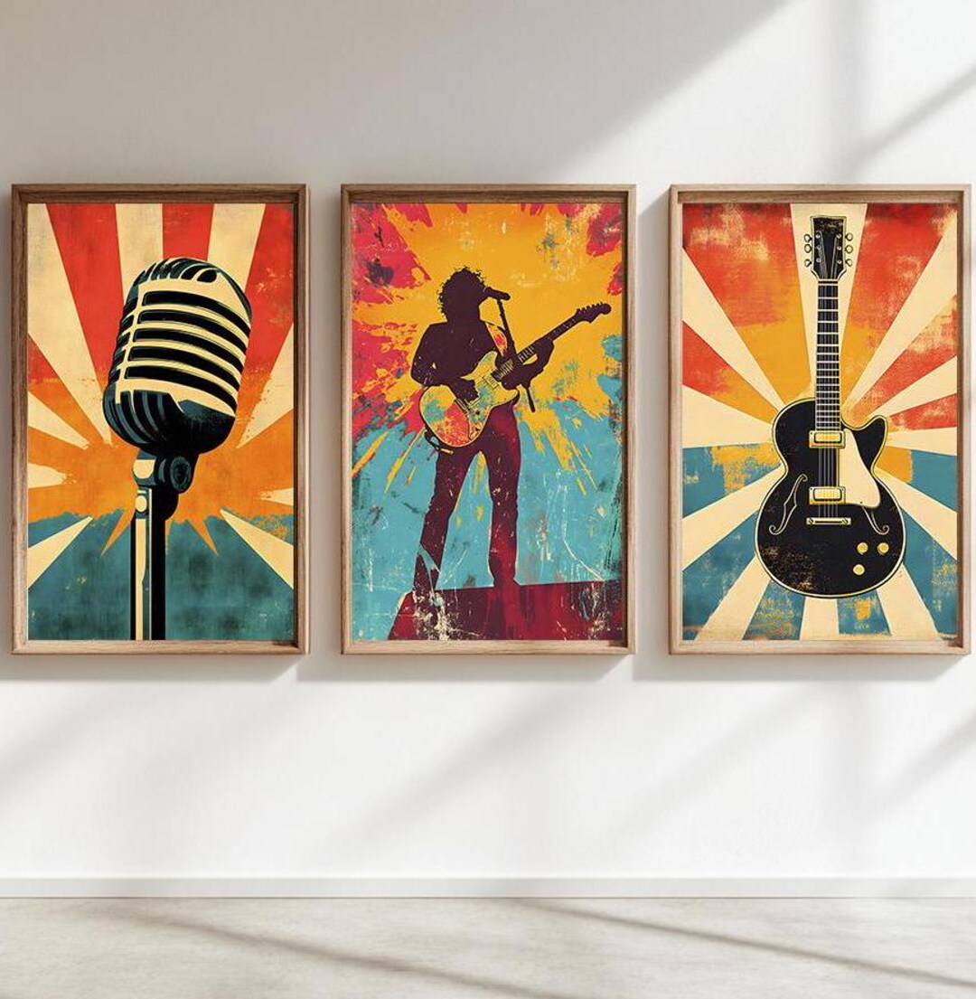 Retro Music Poster Set | Vintage Rock and Roll Digital Prints | Music ...