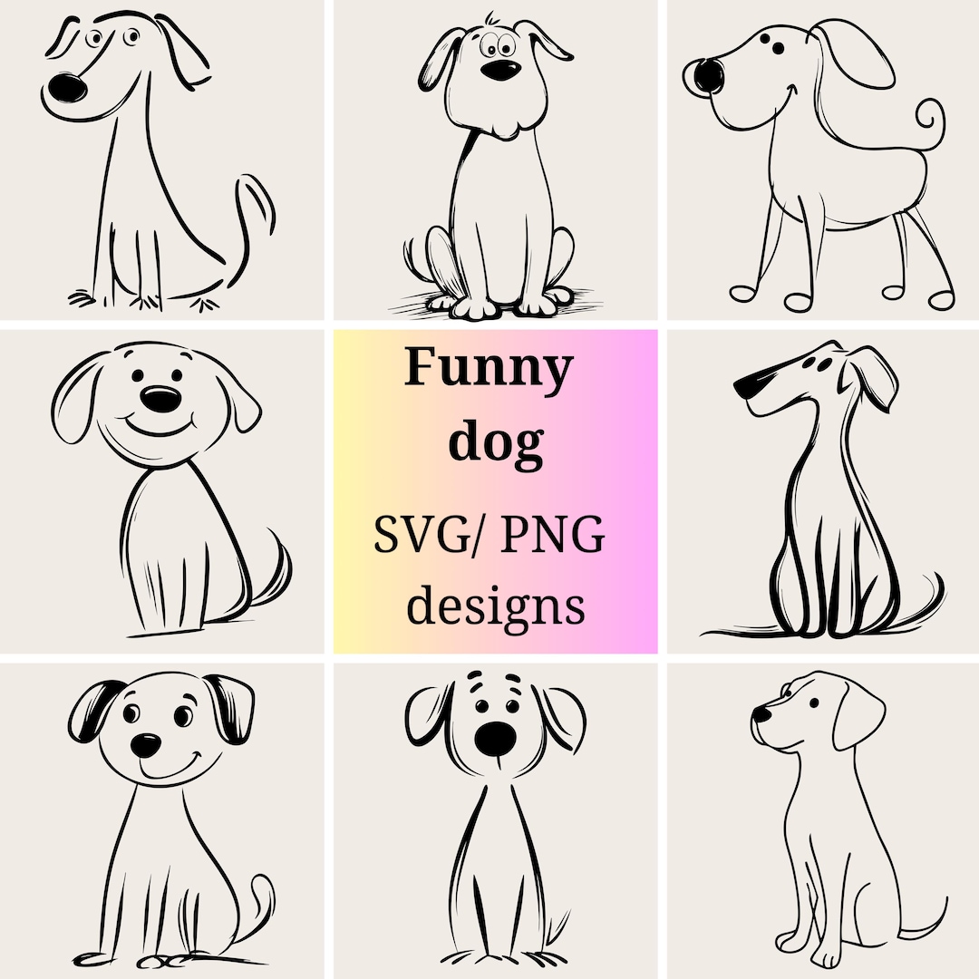 Funny Dog SVG Bundle | Dogs Line Art SVG | Cute & Silly Dog Clipart ...