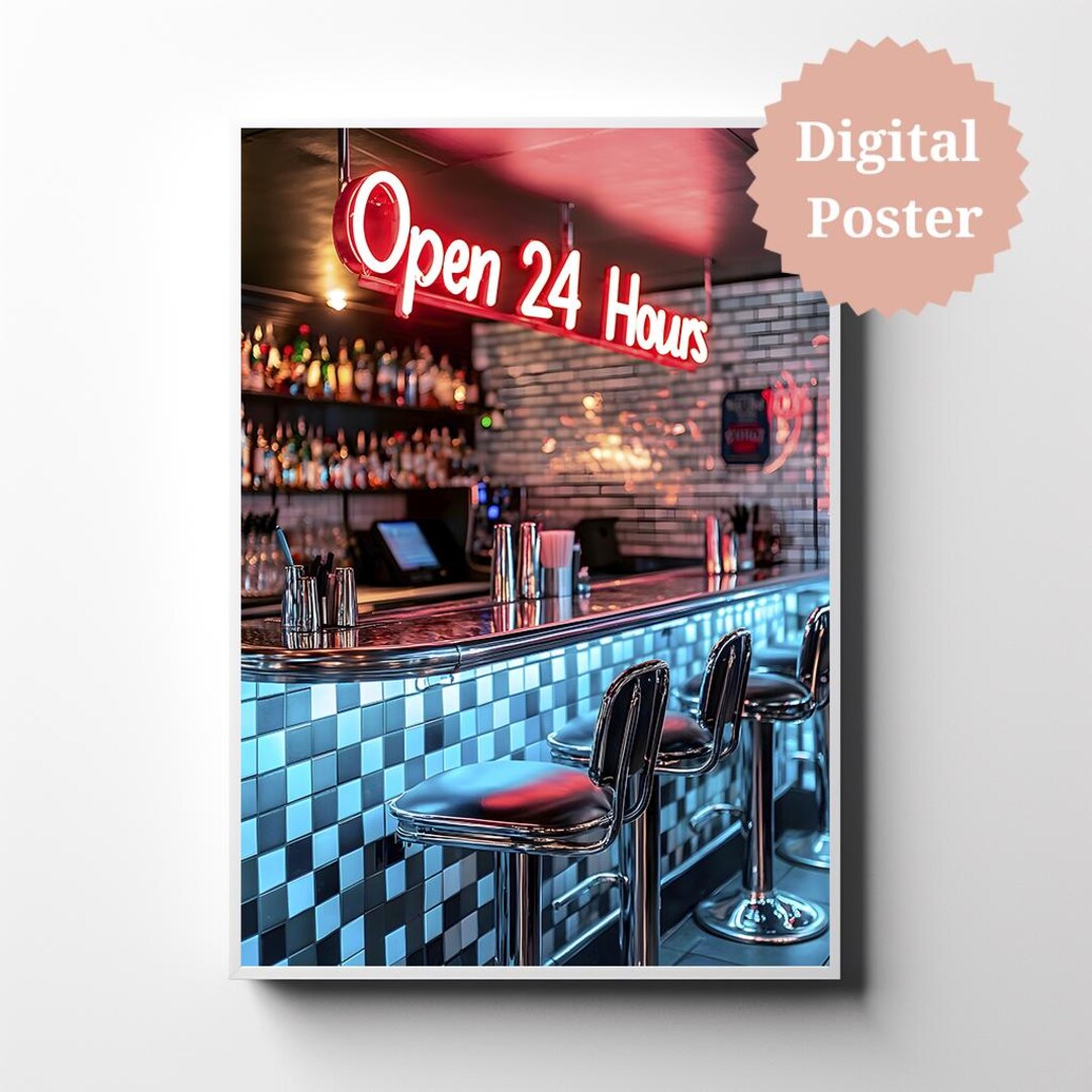 Retro Neon Bar Print: 80s Nightlife Wall Art (digital Download) - Etsy