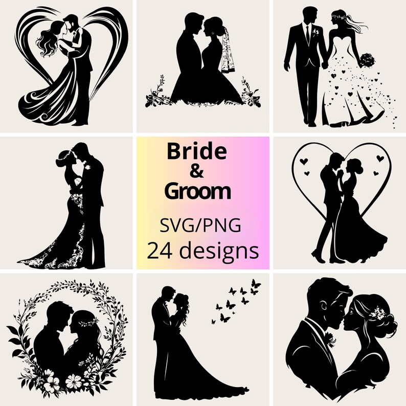 Bride & Groom SVG Bundle | Husband and Wife SVG PNG Bundle | Wedding ...