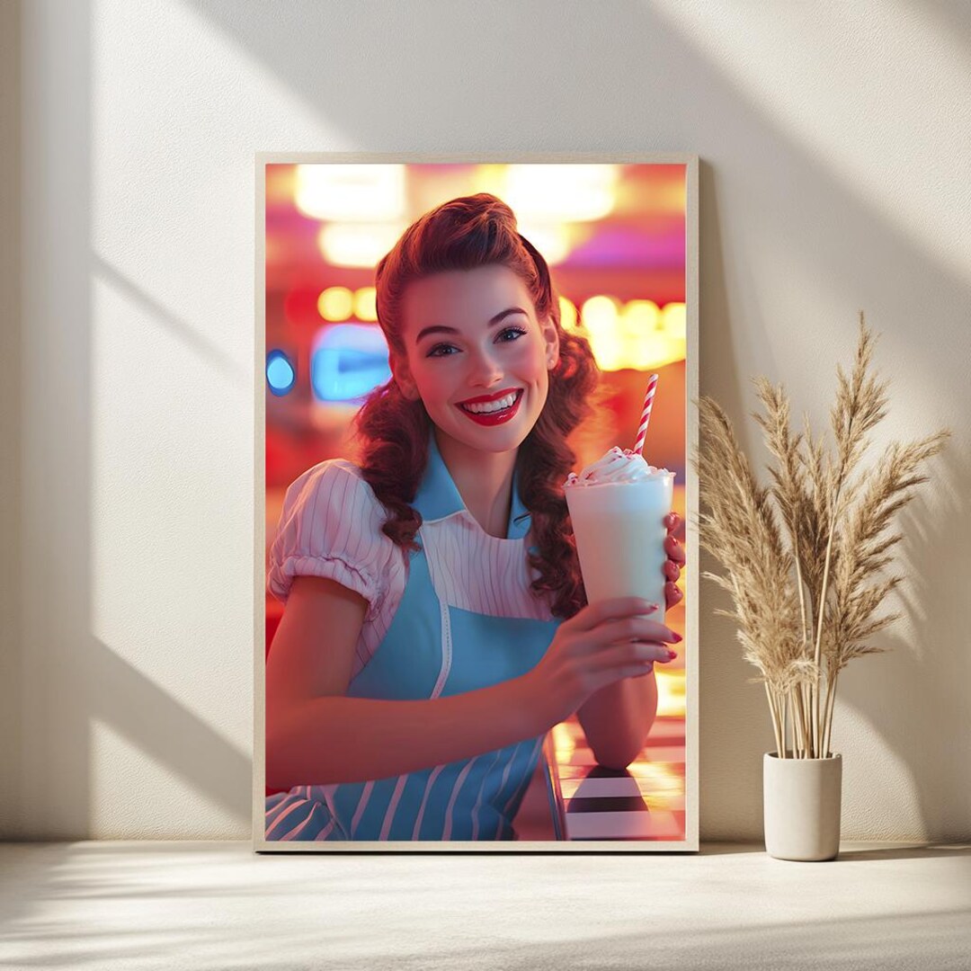 Retro Diner Girl Digital Poster | Retro Diner Print | 50s Americana ...