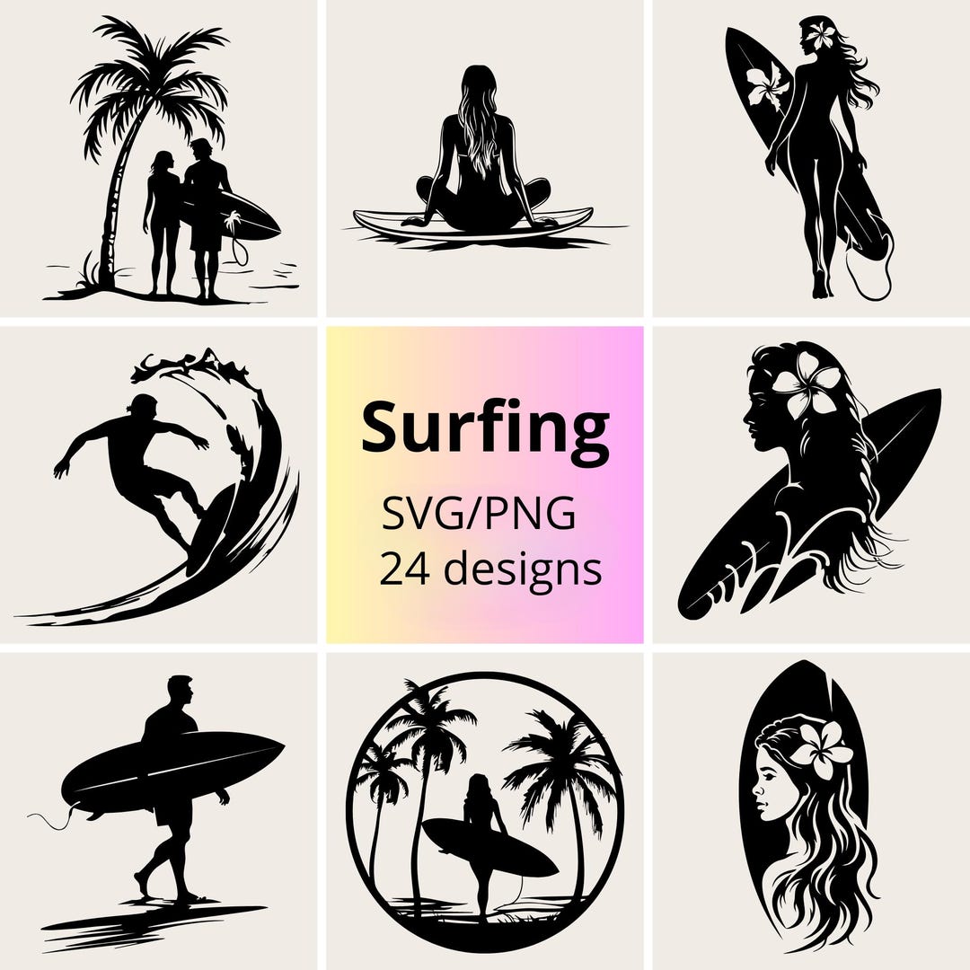 Surfing SVG PNG Bundle: Beach Clipart Set (digital Download) - Etsy ...