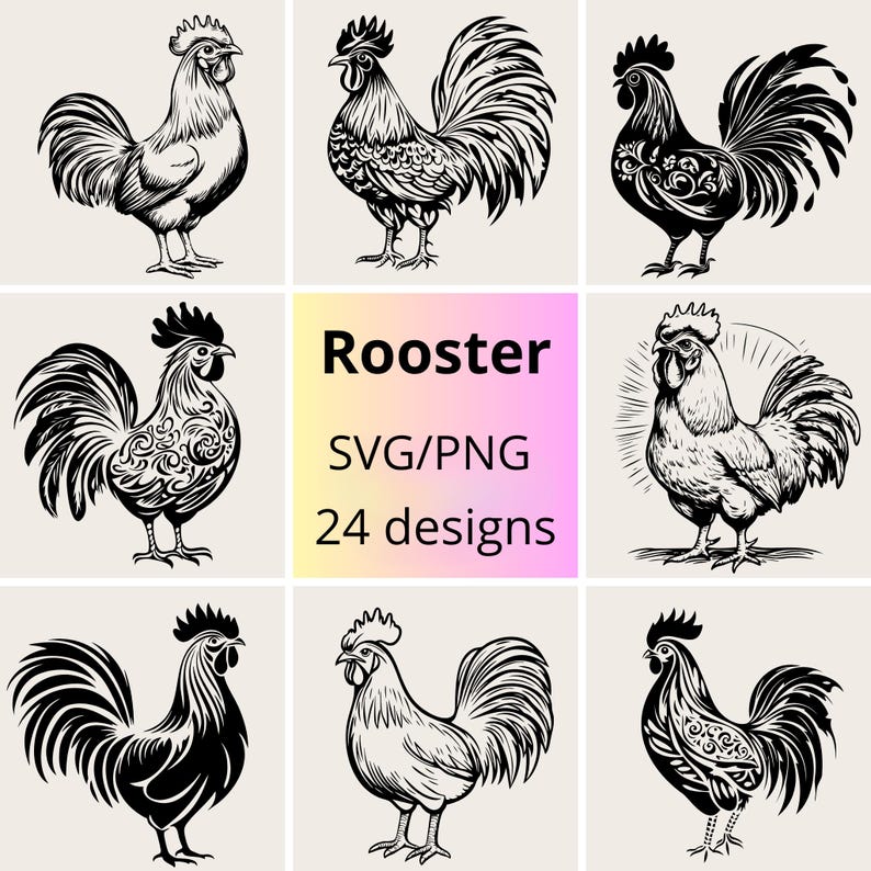 Rooster SVG PNG Bundle: Rustic Farmhouse Clipart (digital Download) - Etsy