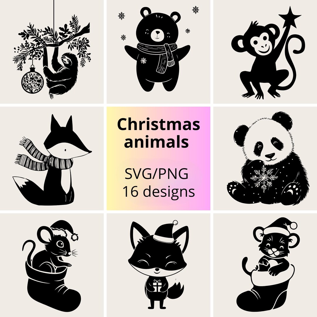 Christmas Animals SVG & PNG Bundle | Winter Animal SVG Files Set - Etsy