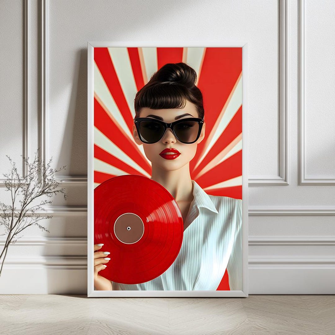 Vinyl Girl Poster | Retro Music Wall Art | Red Record Digital Print ...