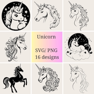 Magical Unicorns SVG Set | Unicorn Silhouette, Line Art Bundle | 16 ...