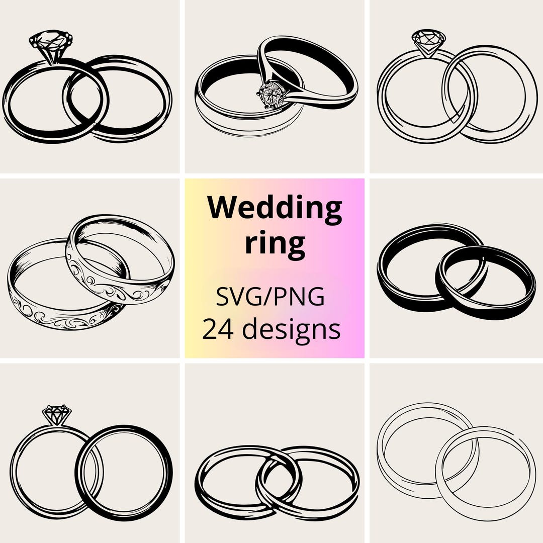 Wedding Rings SVG & PNG Bundle | Line Art Rings for Cricut and ...