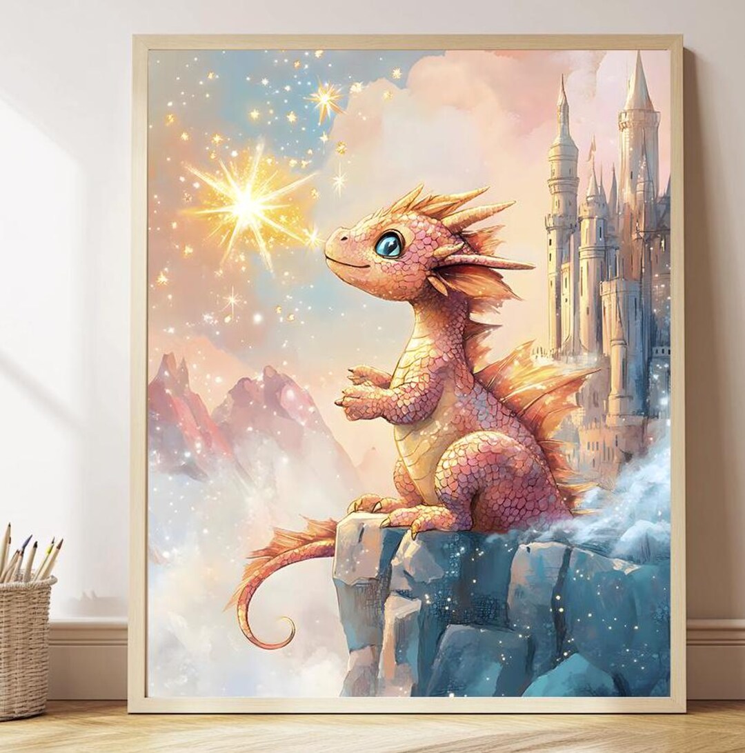 Fairy Tale Dragon Digital Print | Whimsical Dragon Art for Kids Room ...