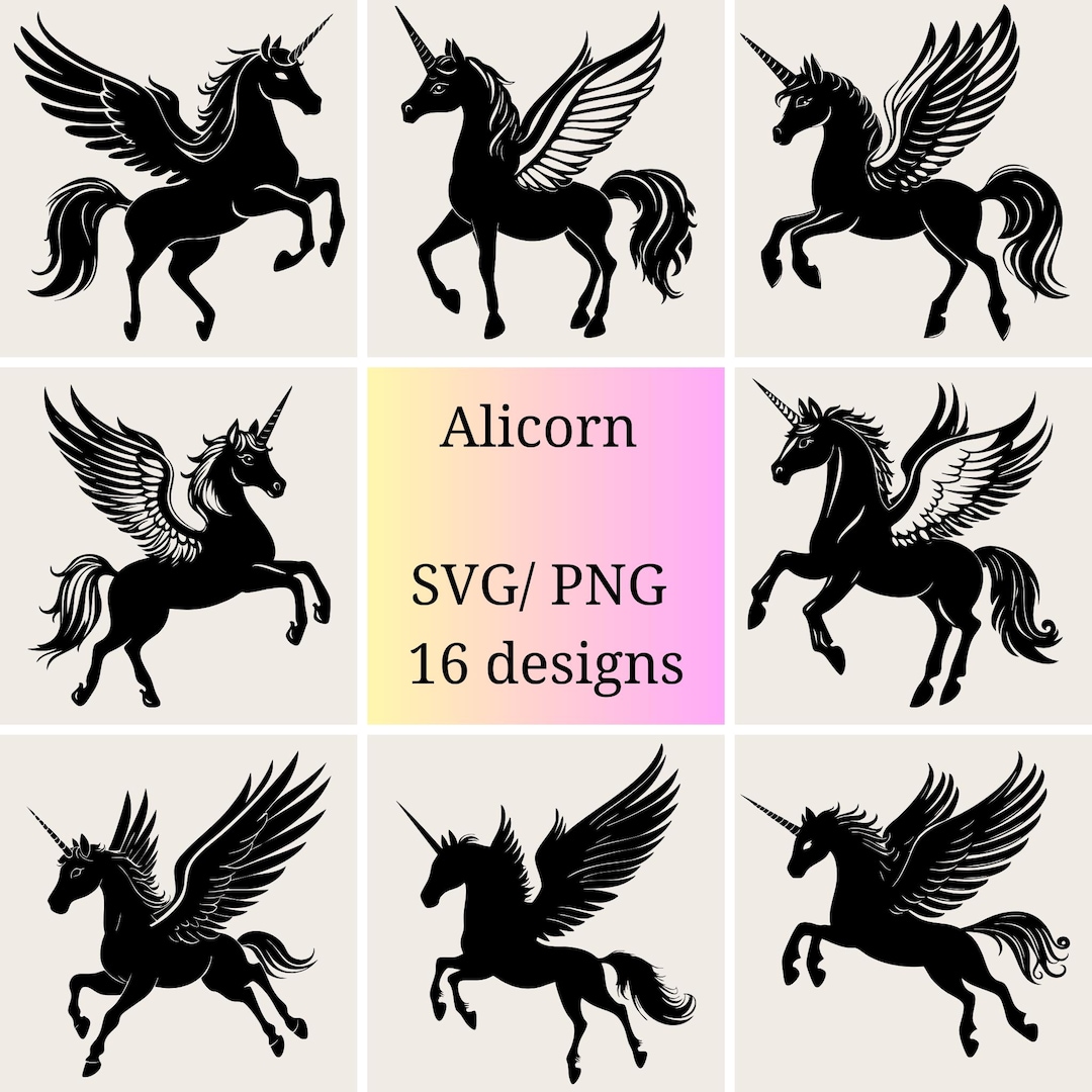 Alicorn SVG Bundle | 16 Pegasus Unicorn | Silhouettes Pegasus | Flying ...