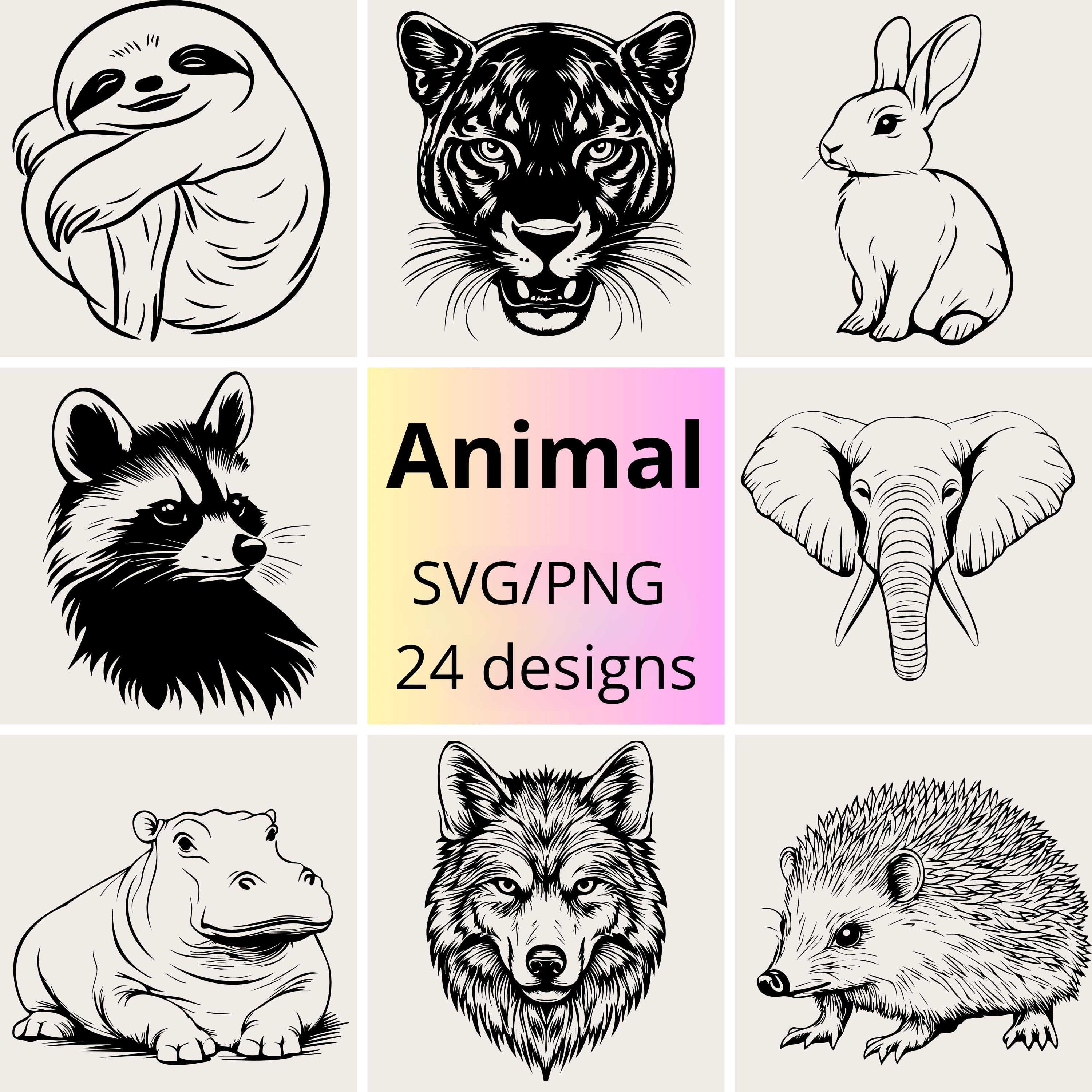 Wild Animal Line Art SVG PNG Bundle: Jungle & Safari Clipart (digital ...