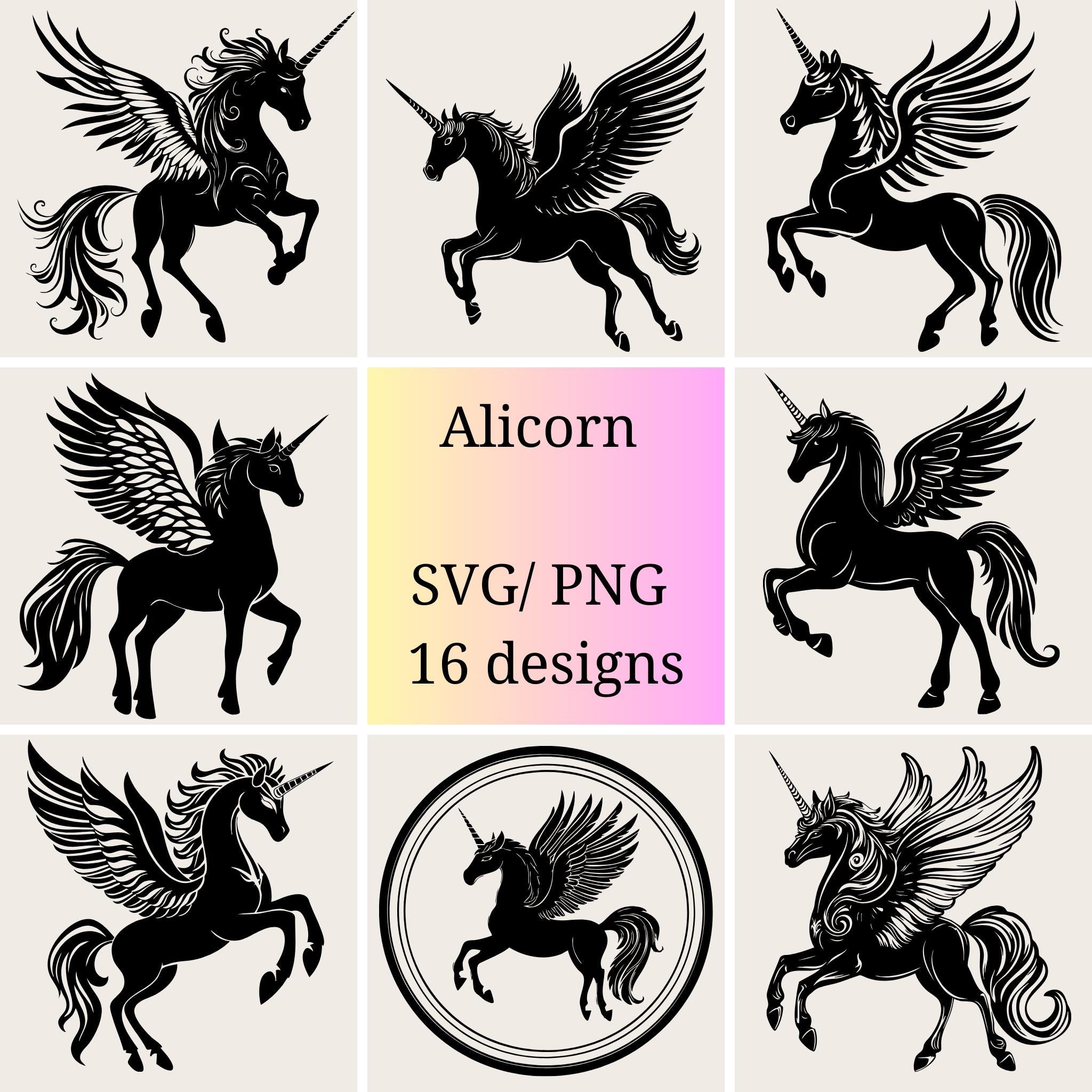 Alicorn SVG Bundle | 16 Pegasus Unicorn | Silhouettes Pegasus | Flying ...