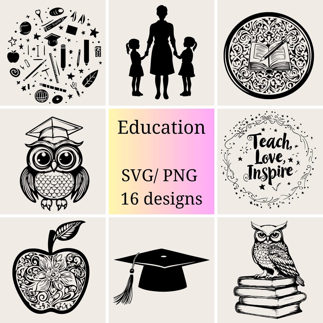 Education SVG Bundle |teacher Engraving Designs | School Designs | 16 ...