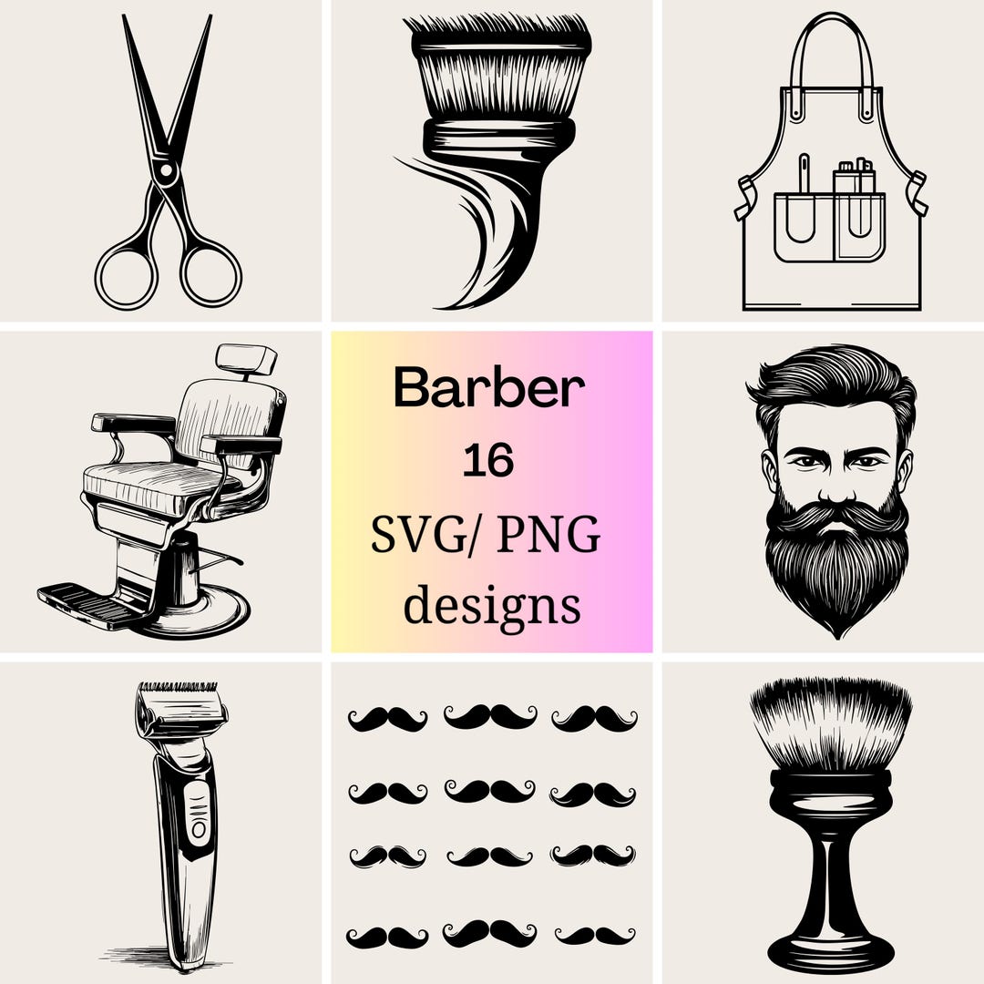 Barbershop Clipart Bundle | SVG and PNG Designs for Barbers | Grooming ...