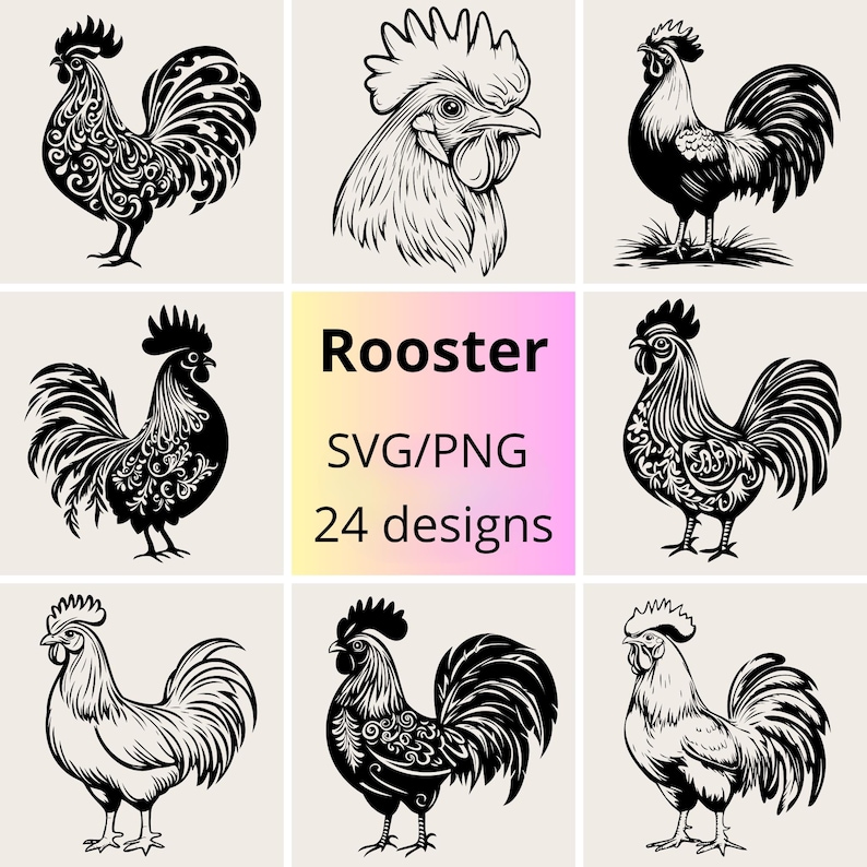 Rooster SVG PNG Bundle: Rustic Farmhouse Clipart (digital Download) - Etsy