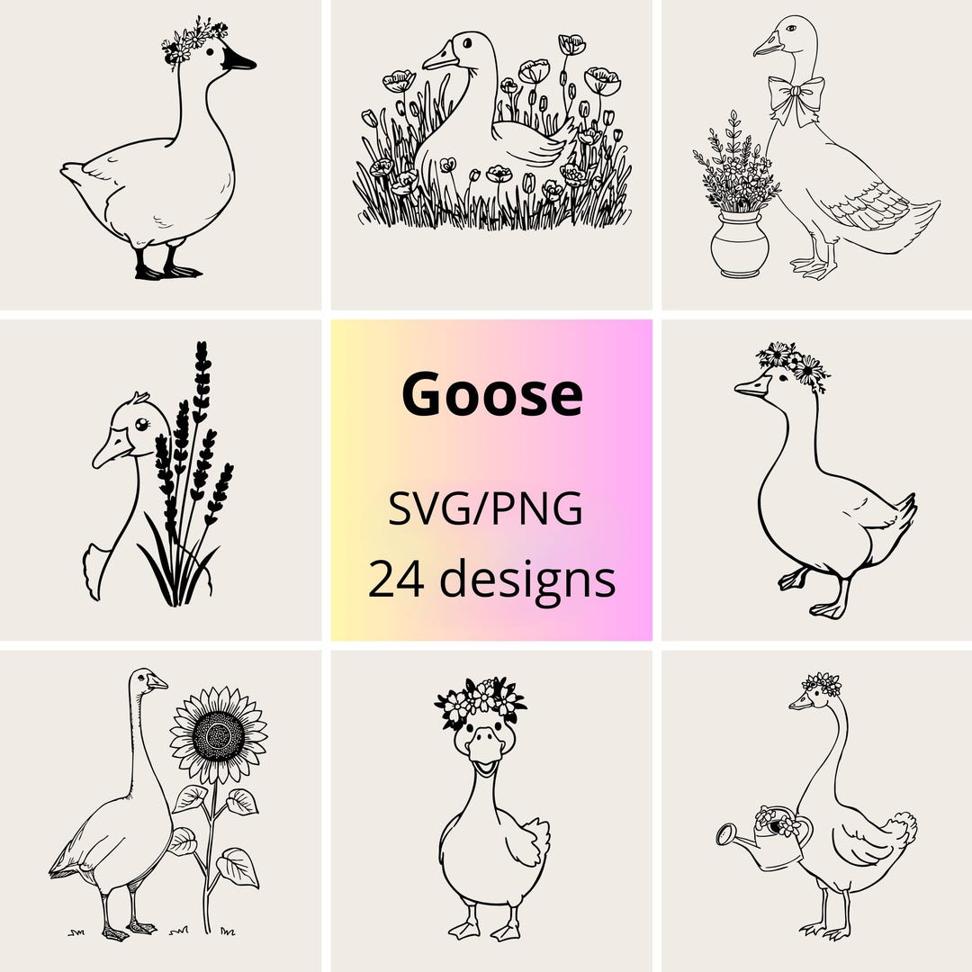 Hand Drawn Goose With Wild Flowers SVG | Cute Floral Goose SVG PNG ...