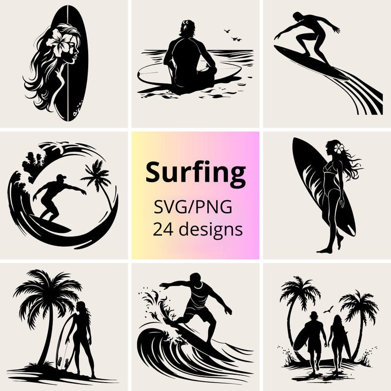 Surfing SVG PNG Bundle: Beach Clipart Set (digital Download) - Etsy ...