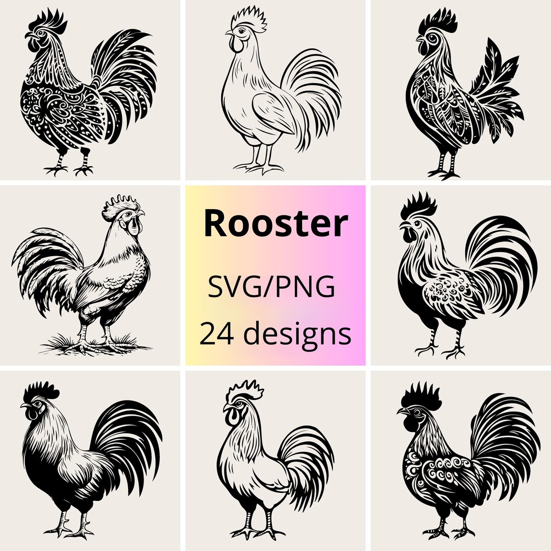 Rooster SVG PNG Bundle | Rustic Rooster Svg Set | Farmhouse Rooster ...