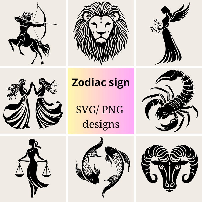 Sternzeichen SVG PNG Bundle | 12 Astrologie Png und SVG Dateien ...