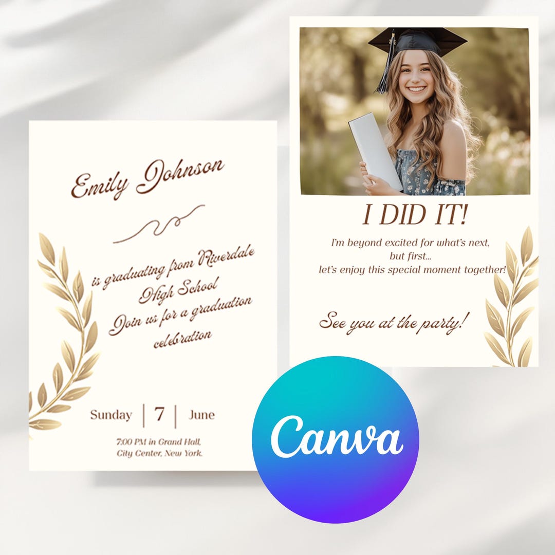 Elegant Double-sided Graduation Invitation | Editable Canva Template ...
