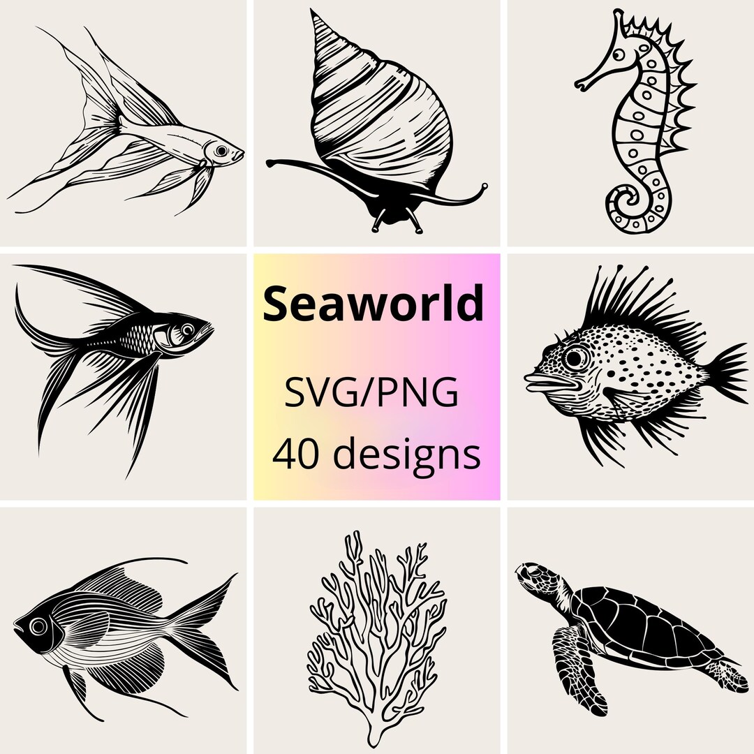 Seaworld SVG & PNG Bundle | Ocean Animal Designs | Ocean Life Clipart ...