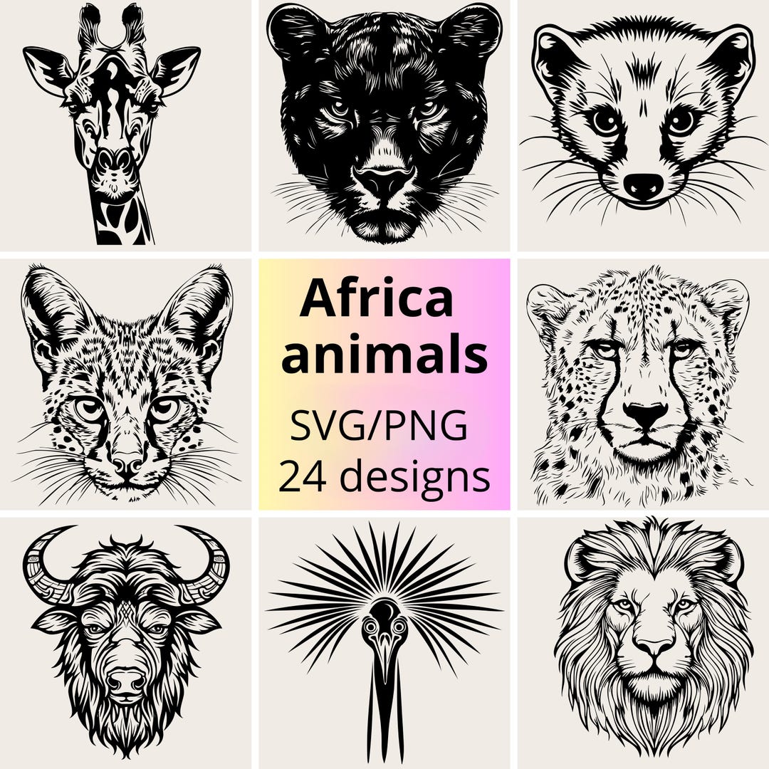Africa Animals SVG & PNG Bundle | Safari Animals SVG Pack | 24 Wild ...