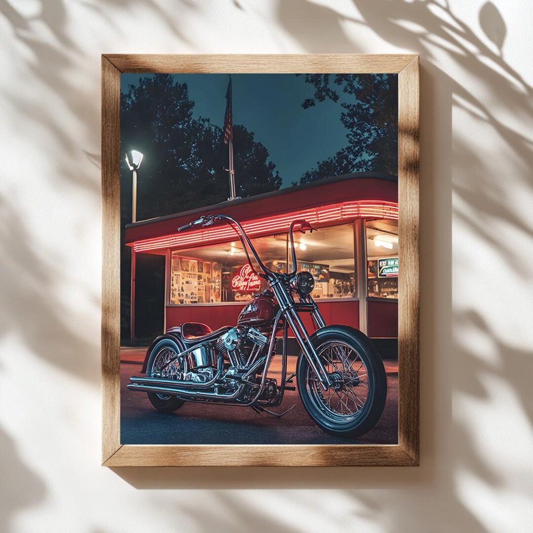 Retro Chopper Art | Vintage Motorcycle at Night Digital Poster ...