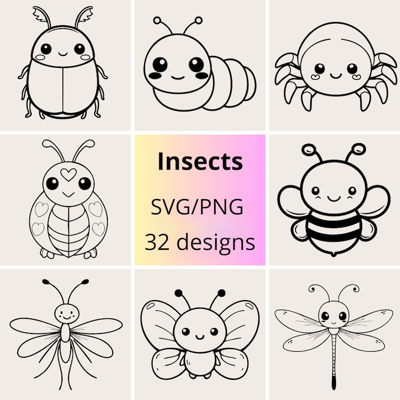 Cute Insects SVG Bundle | Butterfly, Moth, Bug, Dragonfly, Mosquito Svg ...