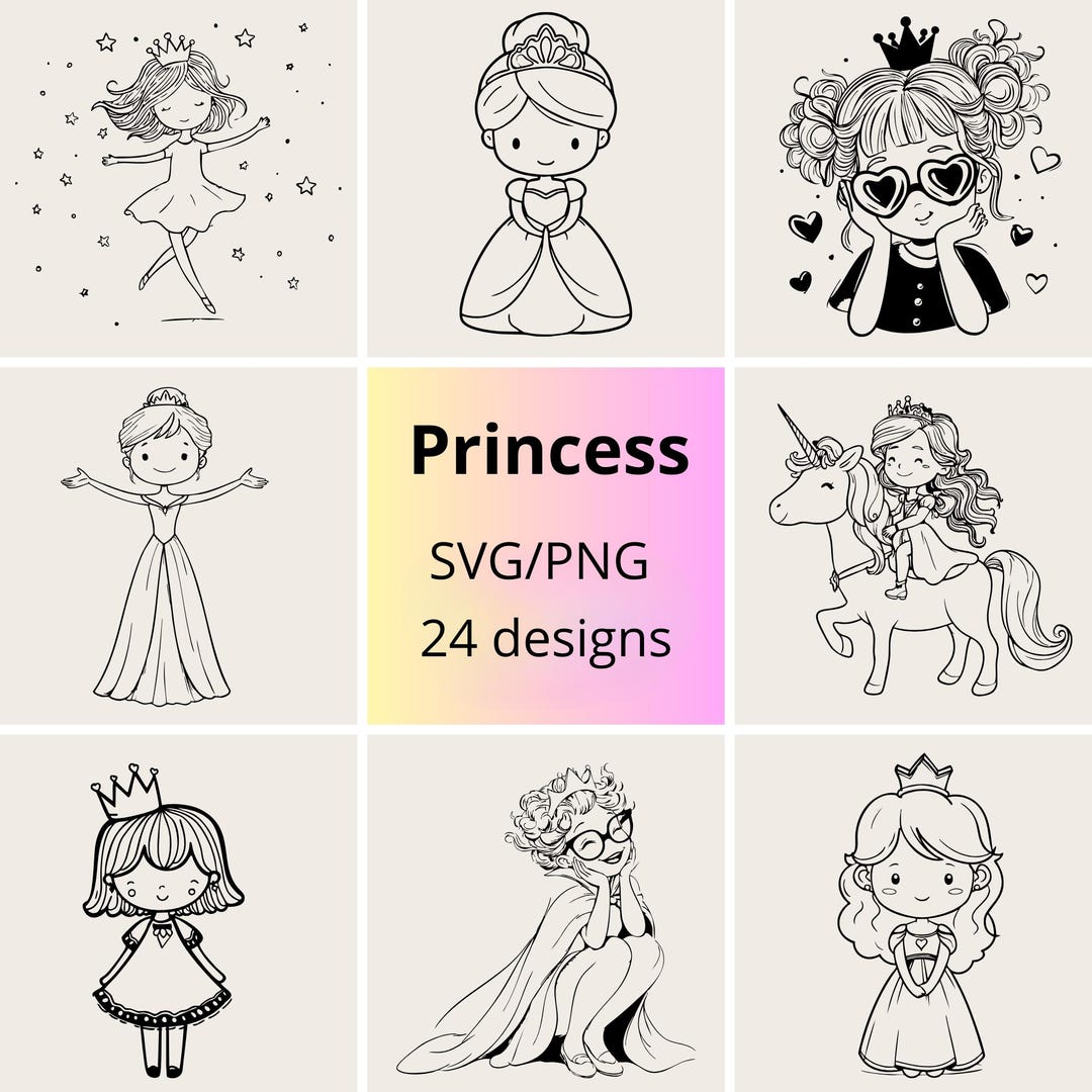 Cute Princess SVG PNG Bundle | Adorable Princess Clipart | Princess ...