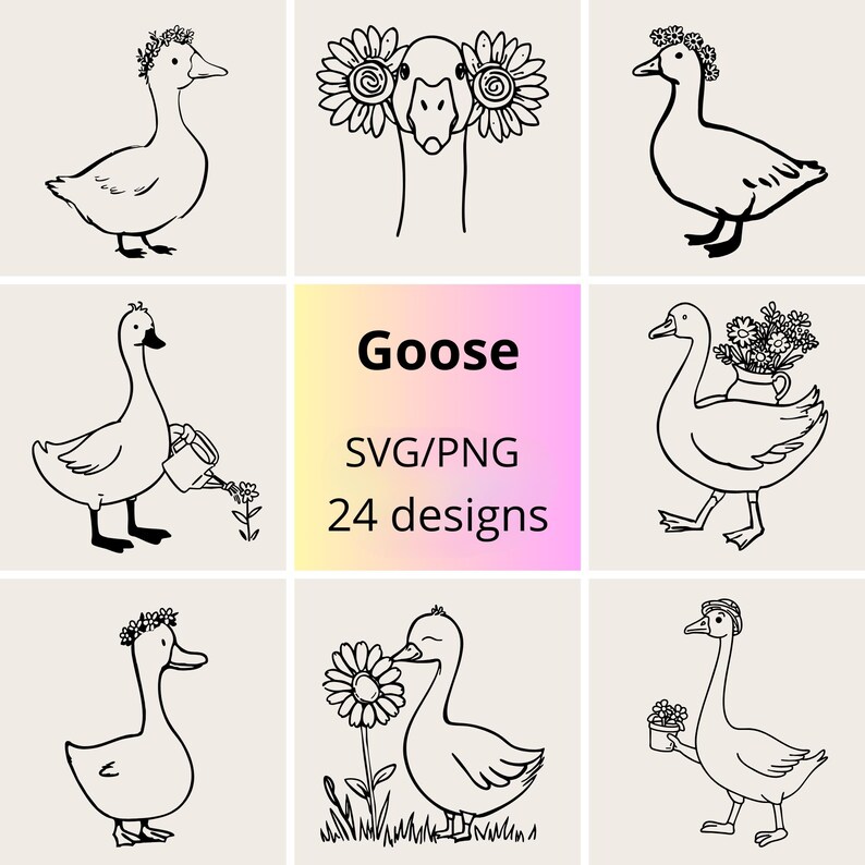 Hand Drawn Goose With Wild Flowers SVG | Cute Floral Goose SVG PNG ...