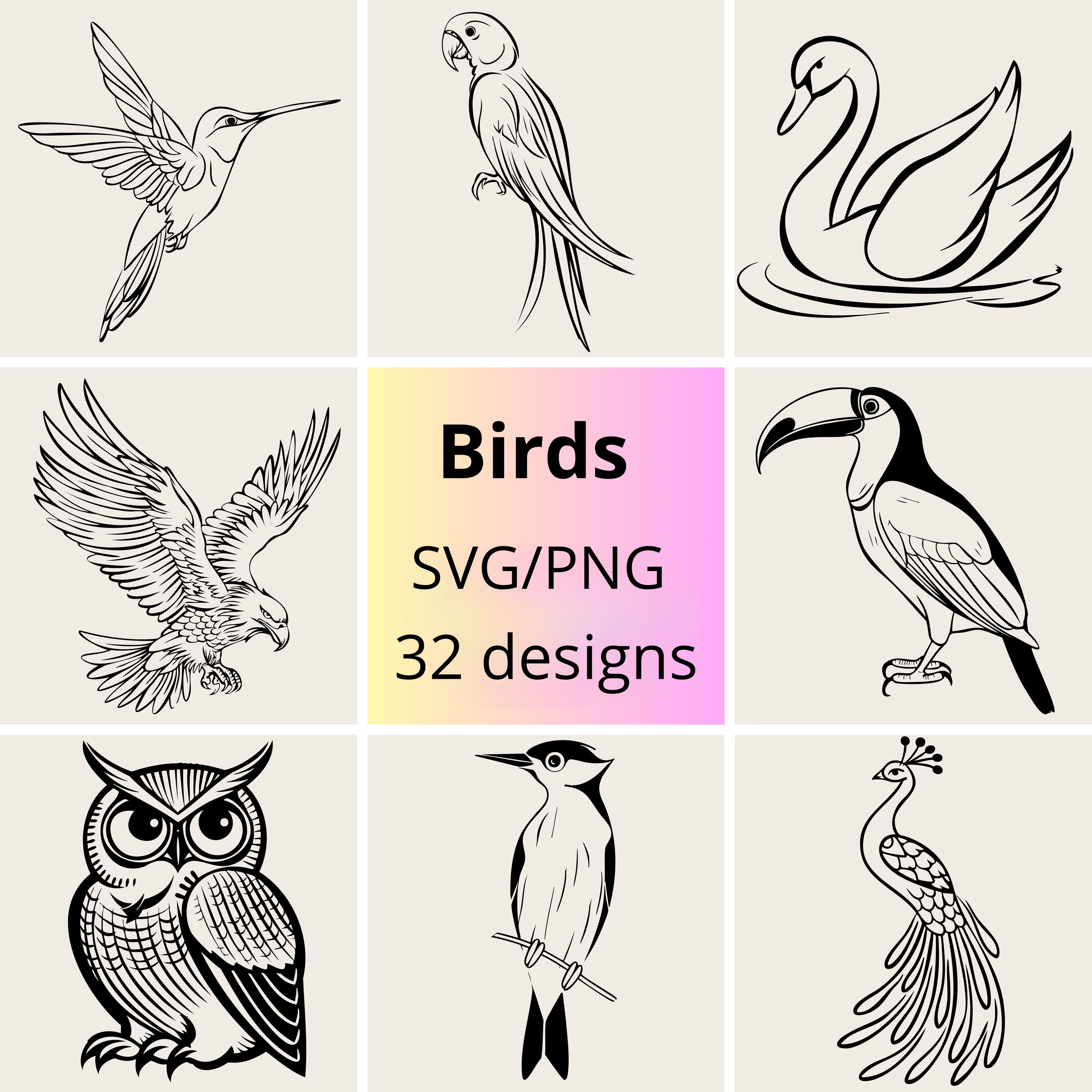 Birds Line Art SVG & PNG Bundle: Elegant Bird Clipart Designs - Etsy