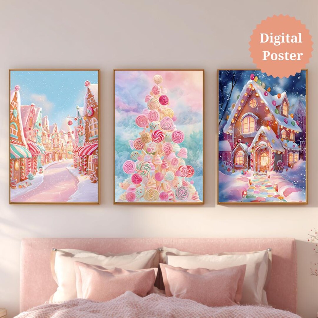 Candyland Christmas Wall Art Set of 3 | Gingerbread Village Sweet ...