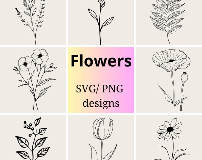 Set of 12 Dainty Floral Svg, Dainty Leaf Svg, Minimalist Flower Svg ...