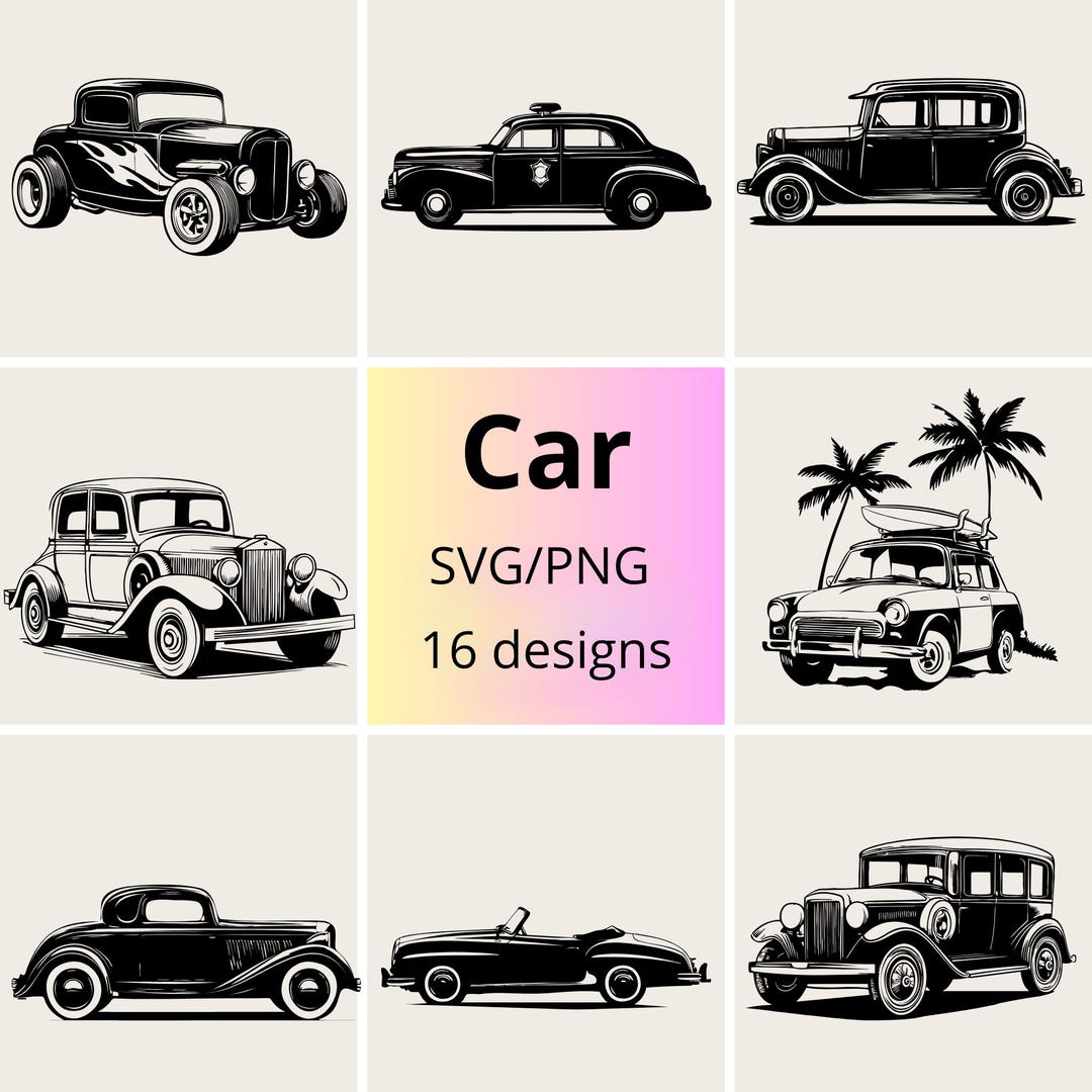 Vintage Car SVG & PNG Bundle | Classic Car SVG Pack | Old Car Svg Png ...