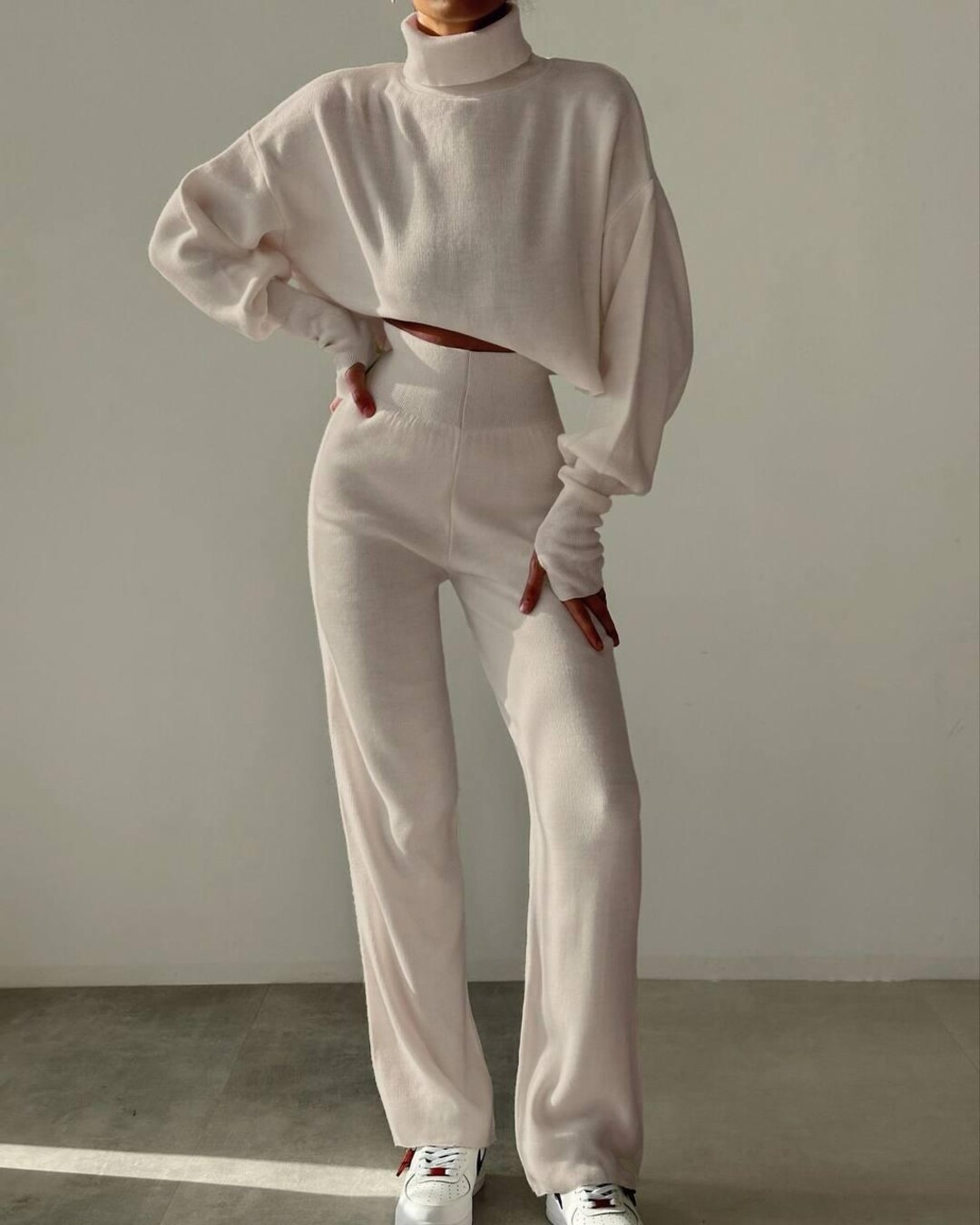 Ribbed Angora Knit Set for Women, Warm Two Piece Outfit, Cozy ...