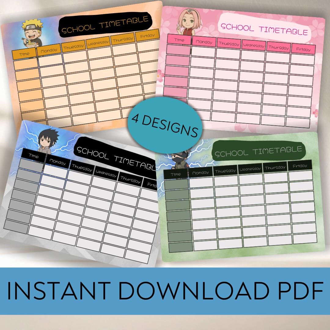 Class Schedule | Naruto Timetable | Naruto Anime | Team 7 | Naruto Gift ...