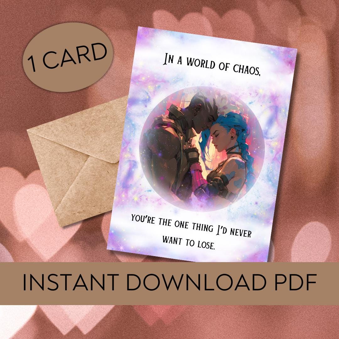 Valentine's Card Arcane Card Jinx, Ekko, Powder LOL Cute Greeting Card ...
