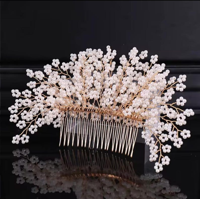 Handmade Bridal Hair Comb With Pearl Flower Design - Etsy