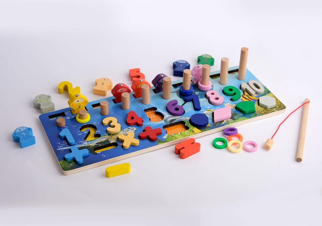 Handmade Wooden Geometric Fishing Game – Montessori Math Learning Toy ...