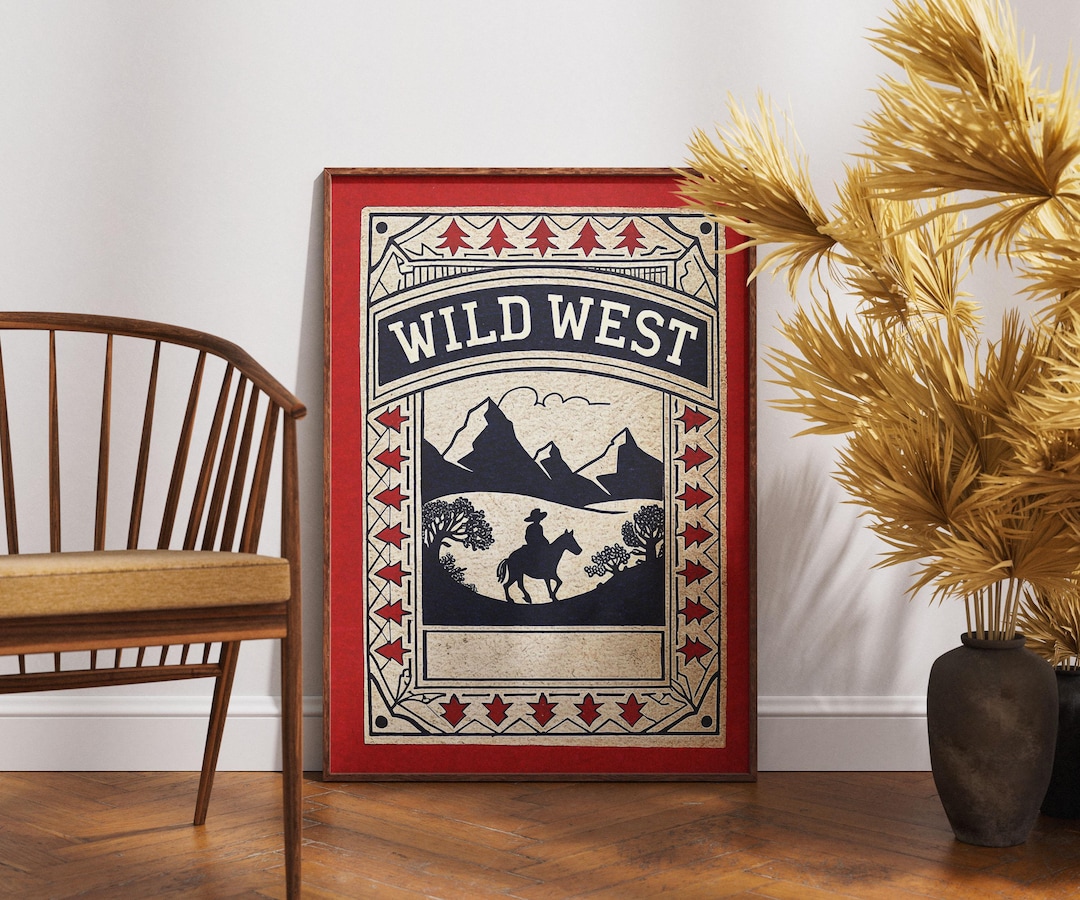 Wild West Cowboy Poster, Retro Western Matchbox Art Print, Desert ...