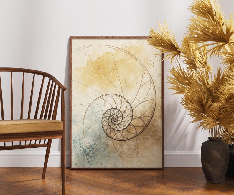 Golden Spiral Wall Art, Sacred Geometry Shell Print, Nautilus Spiral ...